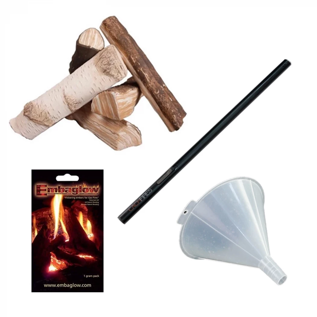 Accessory Set for Bio Fireplaces - Decoration, Lighter, and Funnel