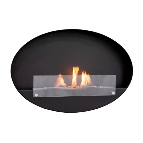 Black oval bio fireplace in a round design for wall-mounting