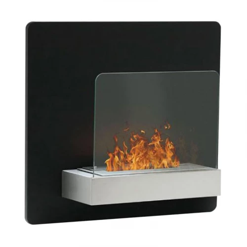 Black Wall Mounted Bioethanol Fireplace with a Glass Panel