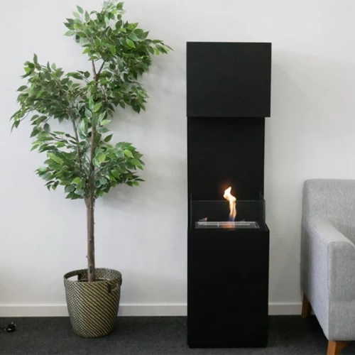 Freestanding bio fire in black with glass | Bioethanol Fire
